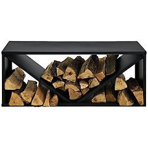 Sunnydaze Triple Triangle Black Powder-Coated Steel Log Rack - Outdoor and Indoor Firewood Storage - 41-Inch