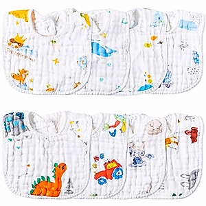 2ooya 8Pcs Snap Muslin Cotton Baby Bibs Infants Feeding Bib Adjustable Machine Washable Burp Cloths Unisex Drool Bibs Keepsake Gift for Drooling Feeding Eating Teething