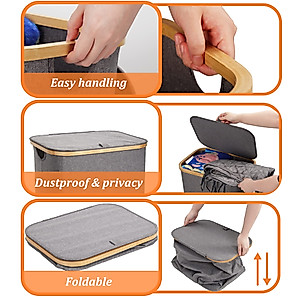 AMBIRD 2-Pack Laundry Basket with Lid, Bamboo Frame, Large Capacity, Upgraded Fabric, Portable and Foldable, Ideal for Bedroom, Bathroom, Nursery, and Household