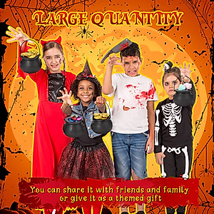 64 Pcs Halloween Mini Witch Cauldron Set Kettles 4 Pack Small Plastic Black Candy Cauldron Kettles with 60 Pieces Gold Coins Candy Holder Pot with Handle for Wizard Party Birthday Pirate Party