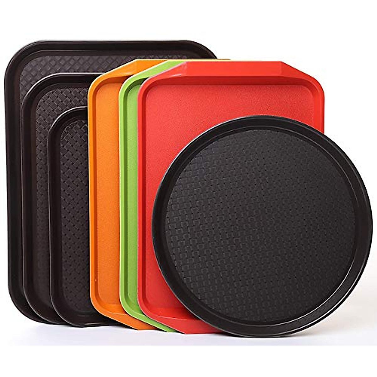 Yesland 6 Pack Restaurant Serving Trays, 11 Inch Non-Slip Tray Ottoman Tray, Plastic Coffee Table Circle Tray with Raised Edges for Breakfast, Drinks, Snack for Coffee Table, Dining Table, Black