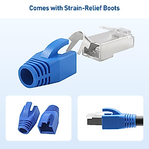 Cable Matters 50-Pack Cat6A RJ45 Shielded Modular Plugs with Strain Relief Boots/Cat 6A Shielded RJ45 Connectors