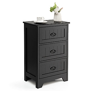 Giantex Nightstand with 3 Drawers, Bedside Table with Exquisite Metal Handles, Accent Table Sofa Side Table with Anti-toppling Device for Bedroom, Study, White
