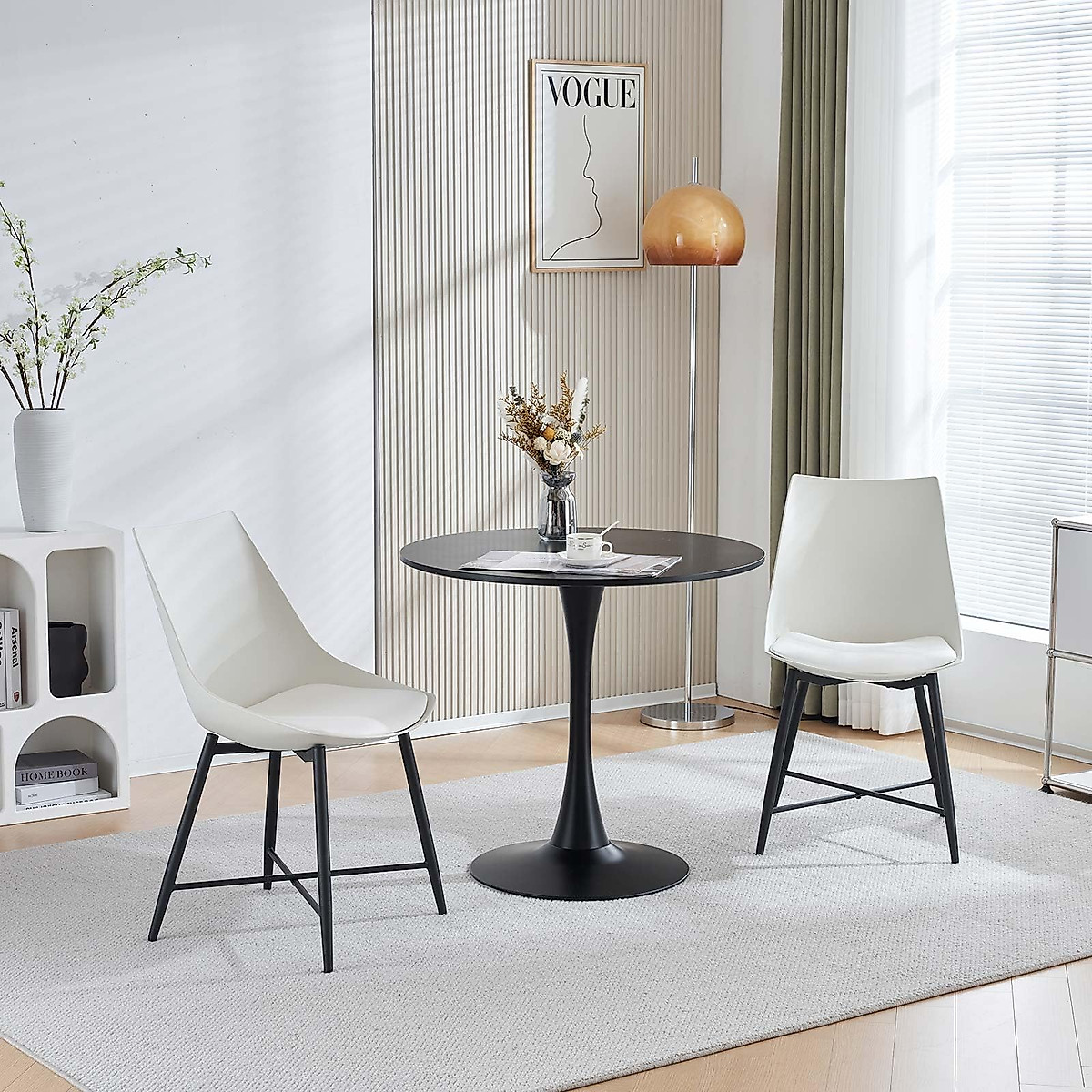 ANOUR Modern Dining Chairs Set of 2,Plastic Kitchen Chairs with PU Leather Cushions and Sturdy Metal Legs, Upholstered Armless Side Chair for Dining Room, Kitchen,Living Room-White