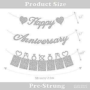 Happy Anniversary Party Decorations - Silver Happy Anniversary Banner and Photo Banner for Wedding Anniversary Party decor (Silver)