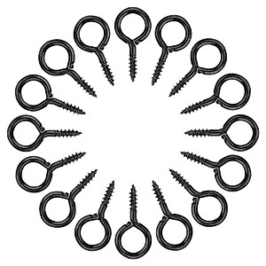 Powlankou 160 Pieces 1 inch Screw Eyes, Black Zinc Plated Steel Screw Eyes, Self Tapping Screw Hooks, Metal Eye Hooks, Eyelet Screws