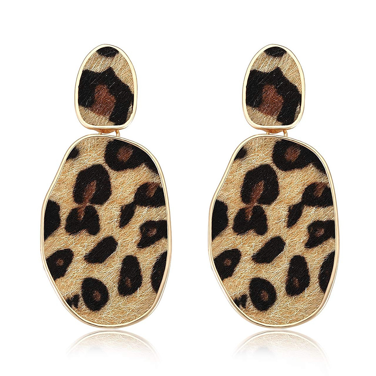 Leopard Print Earrings Lightweight Geometric Faux Leather Drop Dangle Earring Statement Animal Print Stud Earring For Women (brown leopard)