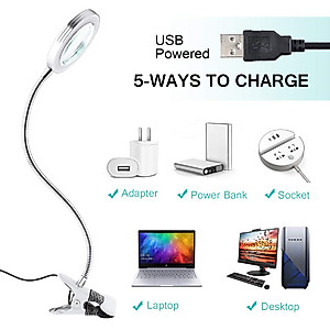 JimKing Magnifying Lamp, Tattoo Light Desk Lamp, LED Book Light with Clip, USB Bed Lamp for Reading, Tattoo, Make Up, Manicure