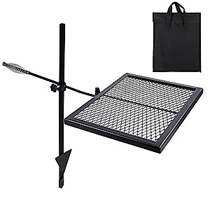REDCAMP Swivel Campfire Grill Heavy Duty Steel Grate, Over Fire Camp Grill with Carrying Bag for Outdoor Open Flame Cooking