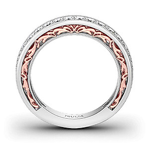 Jeulia Two Tone Scrollwork Sterling Silver Women's Band Custom Engraved Ring for Engagement Anniversary Wedding With Gift Box (Rose Gold, 6)