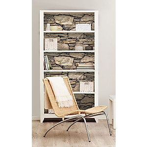 NuWallpaper NU2065 Hadrian Stone Wall Peel & Stick Wallpaper, Brown