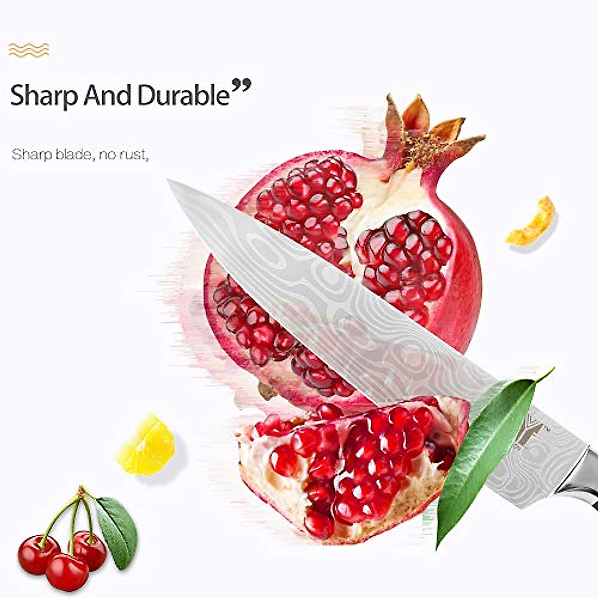 Japanese Kitchen Knife Set with Knife Covers Bread Eviscerate Sliced Fruit Utility Santoku Damascus Pattern Cooking Knife