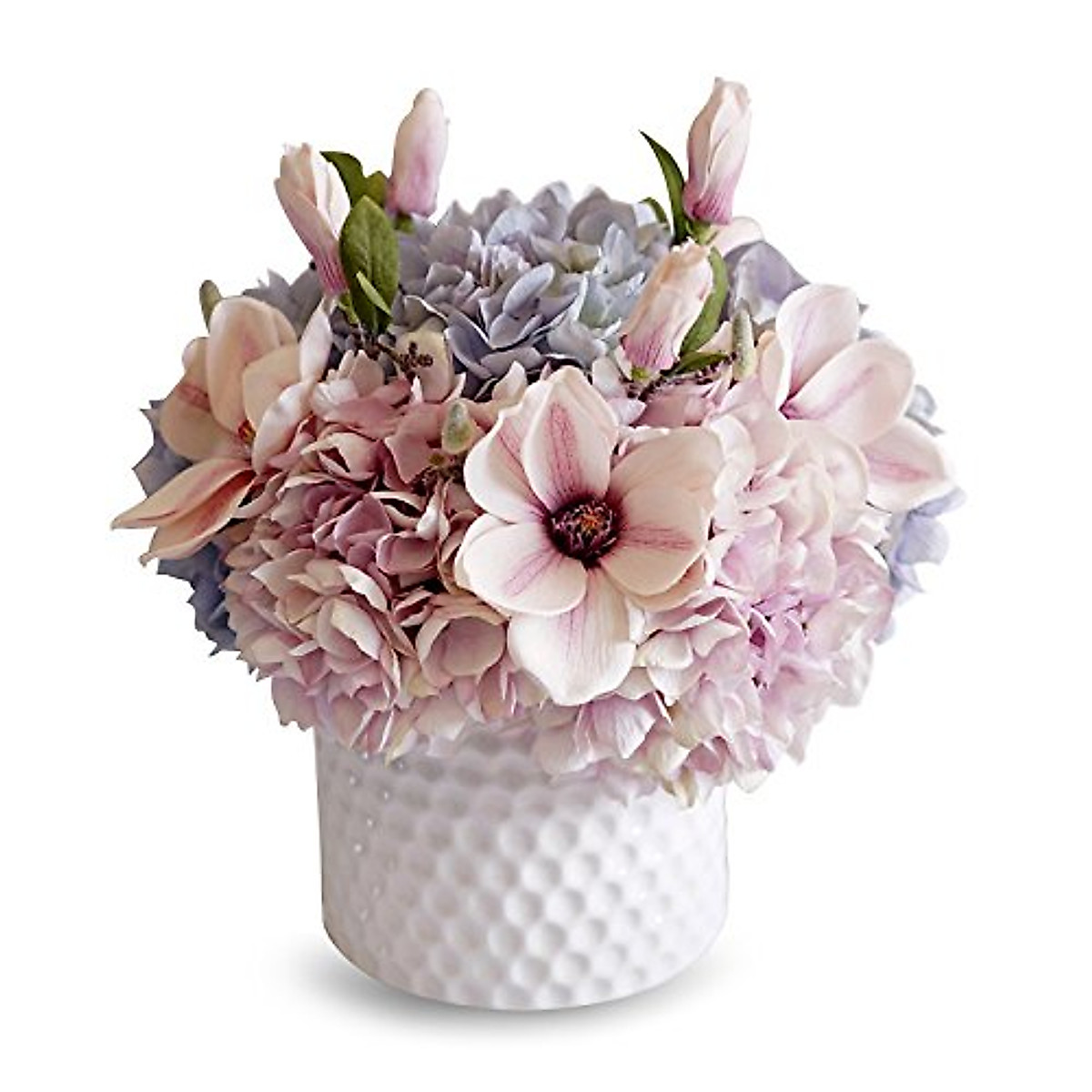 G Home Collection Pink Blue Hydrangeas Magnolia Floral Arrangement in Ceramic Vase