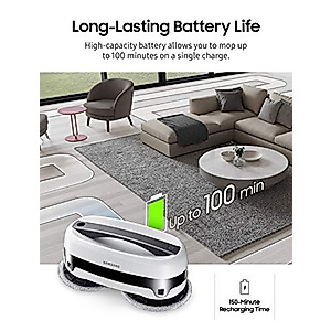 SAMSUNG Jetbot Mop, Cordless Robot Floor Cleaner, Wet Cleaning w/ Dual Spinning Pads, Smart Sensor to Clean Tile, Vinyl, Laminate, Hardwood Floors, Long Battery Life, VR20T6001MW, White