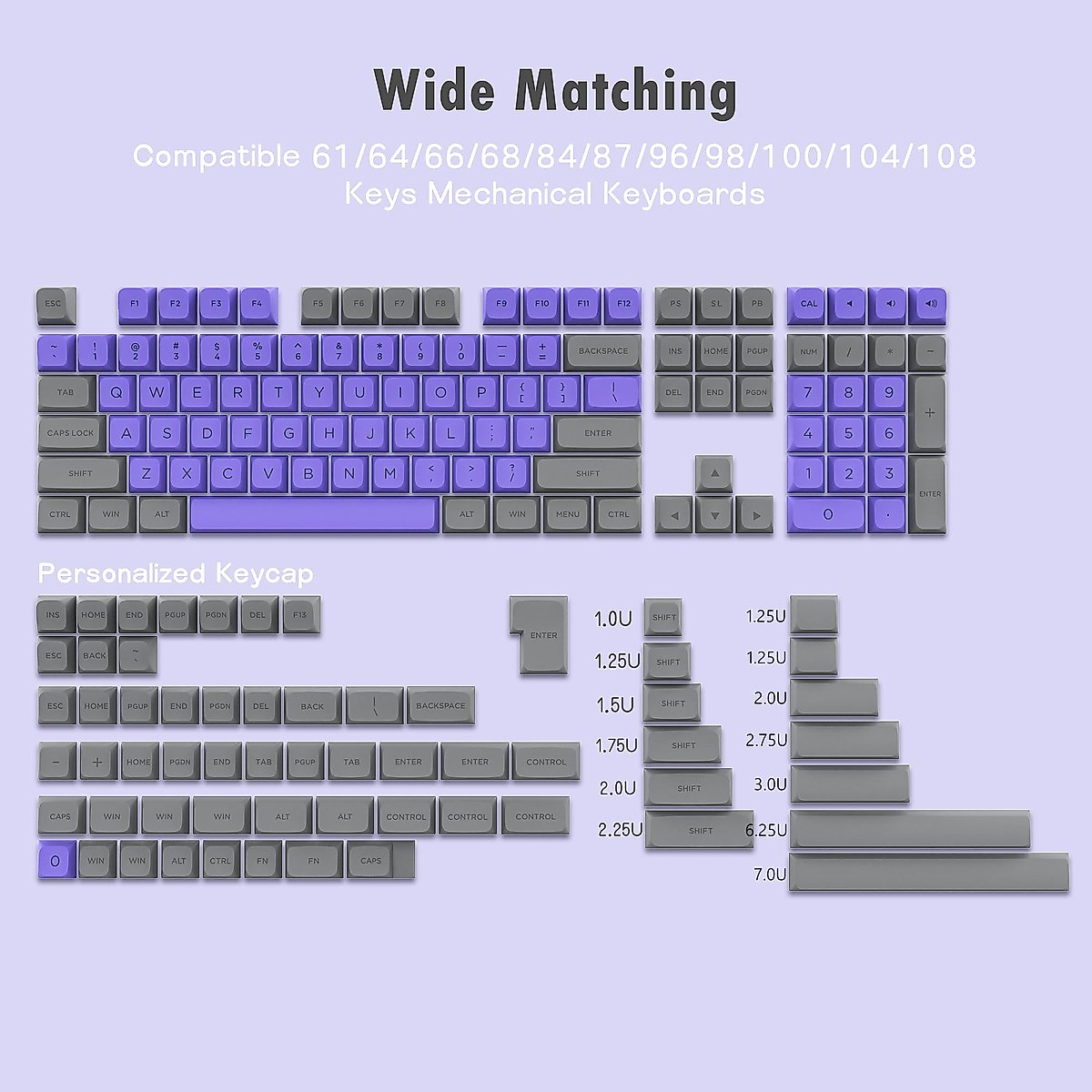 XVX PBT Keycaps, Shine Through Keycaps, XVX Profile 165 Keys Keyboard Keycaps, Double Shot Custom Keycaps for 61/64/68/84/87/100/104/108 for Cherry MX Mechanical Keyboard, Purple