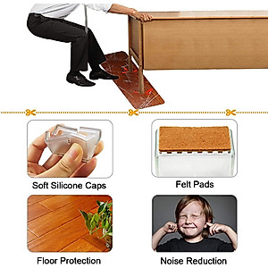 TEKEFT Chair Leg Wood Floor Protectors Flexible Silicone Square 1-1/8" to 1-3/8" Clear (24 pack）