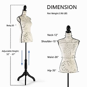 Encomle Dress Form Female Mannequin Torso, Height Adjustable Mannequin Body with Stand for Sewing, Display, Ivory