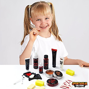 Spooktacular Creations 16 Pcs Halloween Family Makeup Kit Face Body Paint with Liquid Blood Gel, Fake Blood and More Easy On & Easy Off Makeup Set for Cosplay Halloween Party Supplies
