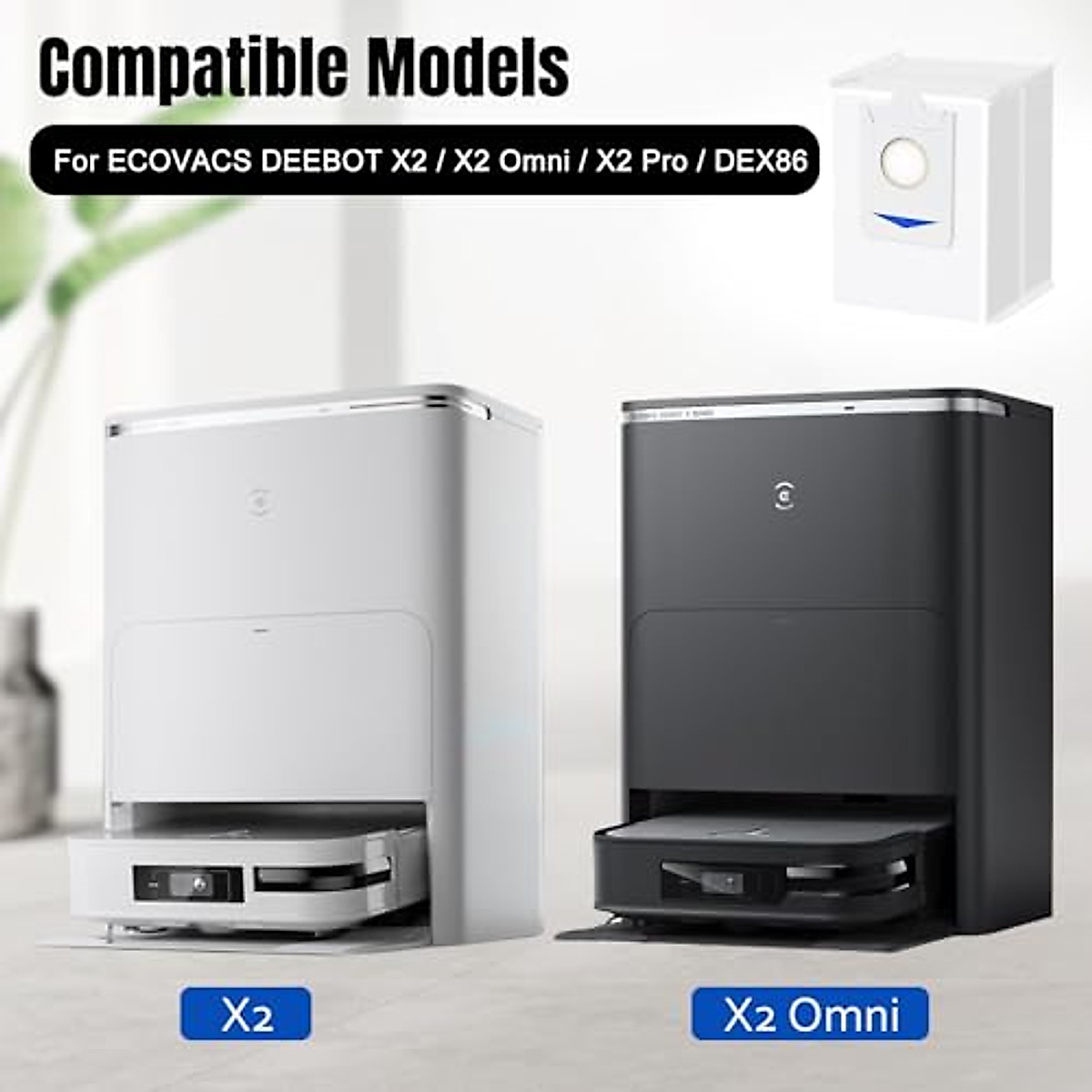 6/12 Pcs Dust Bags For ECOVACS DEEBOT X2 / X2 Omni / X2 Pro/ DEX86 Vacuum Cleaner Robot Replacement Parts, Auto-Empty Station DDB030025 (12 Pack)