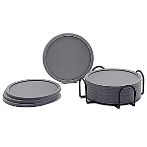 Silicone Drink Coasters by Cilnizriy, Heat Resistant, Soft Coaster for Tabletope Protection, Furniture from Damage (Grey, 6)