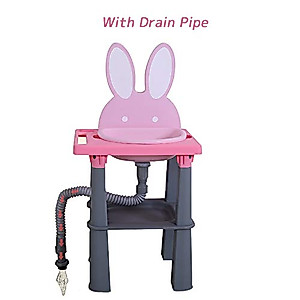 TINTON LIFE Kids Wash Basin Stand with Drain Hose & Towel Rack & Bathroom Tumbler Holder Bathroom Sink for Baby Infant Toddler Child Pink