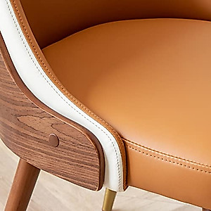 LUNLING Mid Century Modern Dining Room Chairs Faux Leather Upholstered Chairs,Metal Side Chairs with Walnut Wood Frame for Kitchen Dining Living Room Chairs(Orange 1PCS)