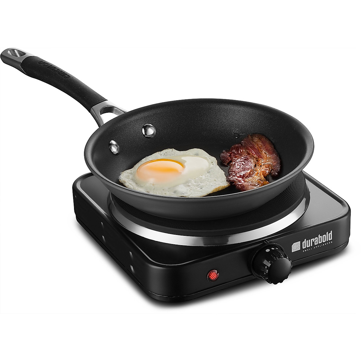 Kitchen Countertop Cast-Iron Single Burner - Stainless Steel Body – Sealed Burner - Ideal for RV, Small Apartments, Camping, Cookery Demonstrations, or as an Extra Burner – by Durabold