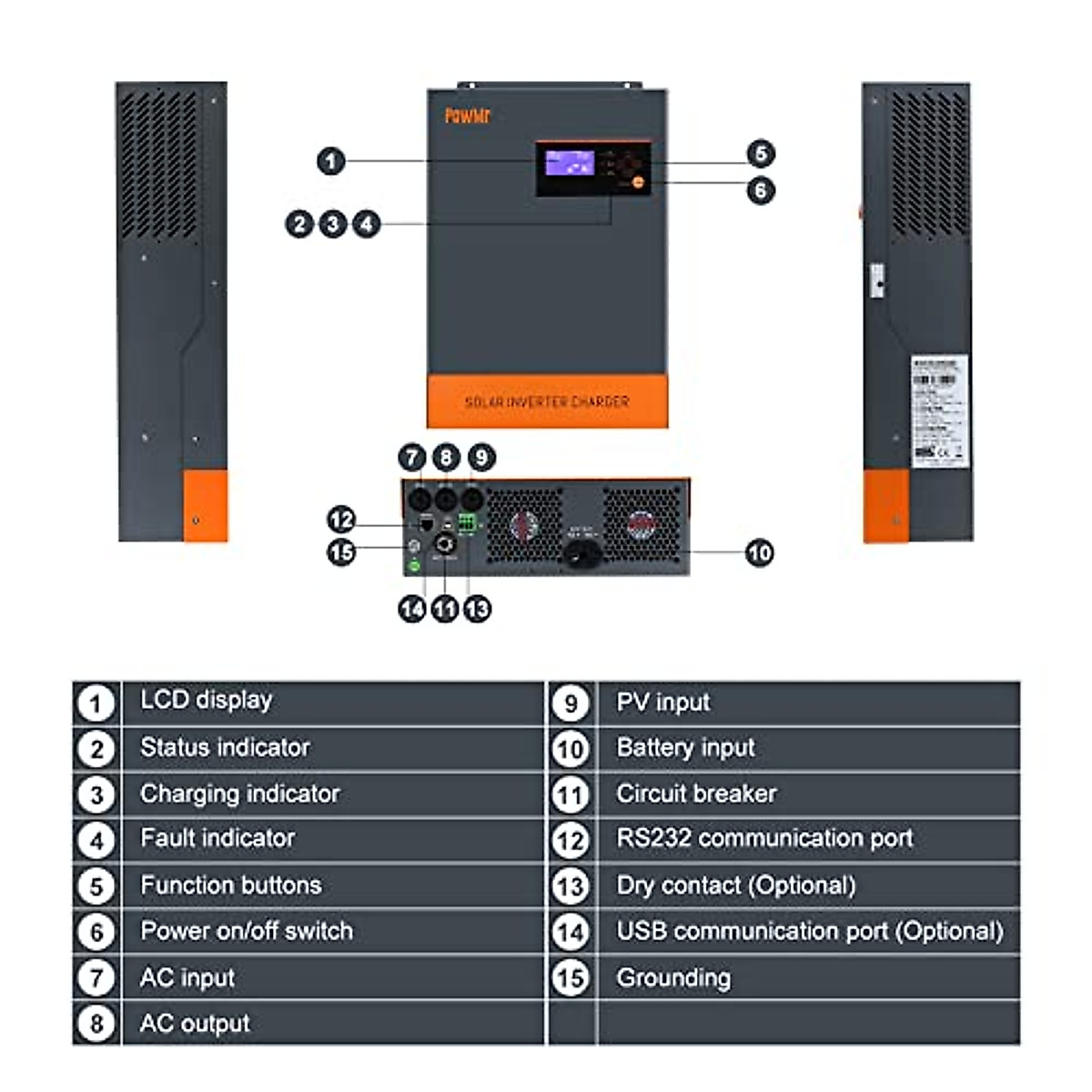 PowMr 5500W Hybrid Inverter 48V DC to 220-230V AC, Off-Grid Pure Sine Wave Inverter with 80A Charge Controller, for 48V Lead-Acid, Lithium Battery and Without Battery