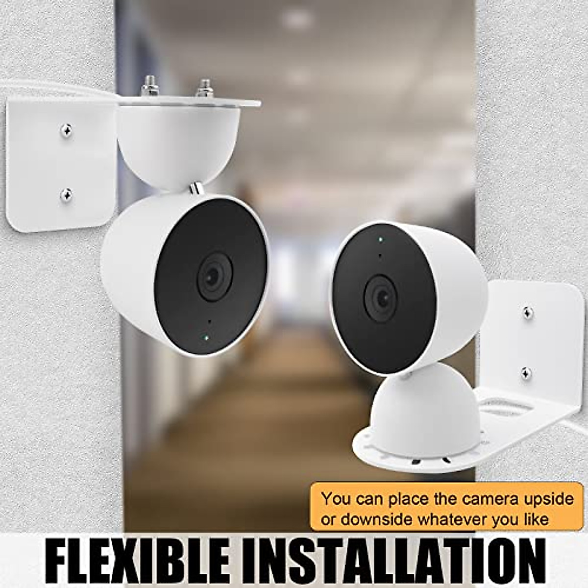 Metal Wall Mount Holder fits for Google Nest Indoor 2nd Generation Wired Security Cam, Flexible Installation Camera Shelf for Better View Angle Mount on Wall Deck,White
