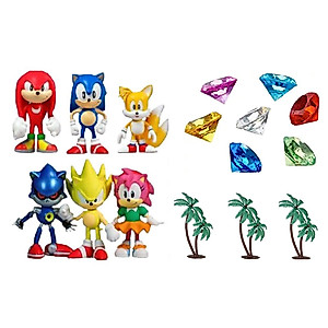 Classic Sonic 15-Piece Figure Play Set - Friends, Palm Trees, Sonic Gems