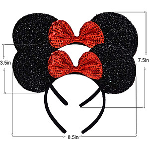 FANYITY 2 Pcs Mouse Ears, Mouse Costume Ears Headband for Children Mom Baby Girls Women Party (RED 2)