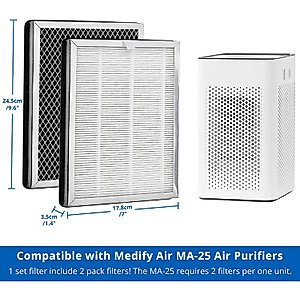 LINNIW 4 Pack MA-25 Replacement Filter Compatible with MA-25 3-in-1 Filters, True HEPA and Activated Carbon (2 Set, 4 Pack