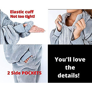 emmandsophie Blanket Sweatshirt - Cozy Blanket Hoodie - Oversized Wearable Blanket - 2 Front Pockets - Machine Washable - Adults, Women, Men,Teens (Grey)