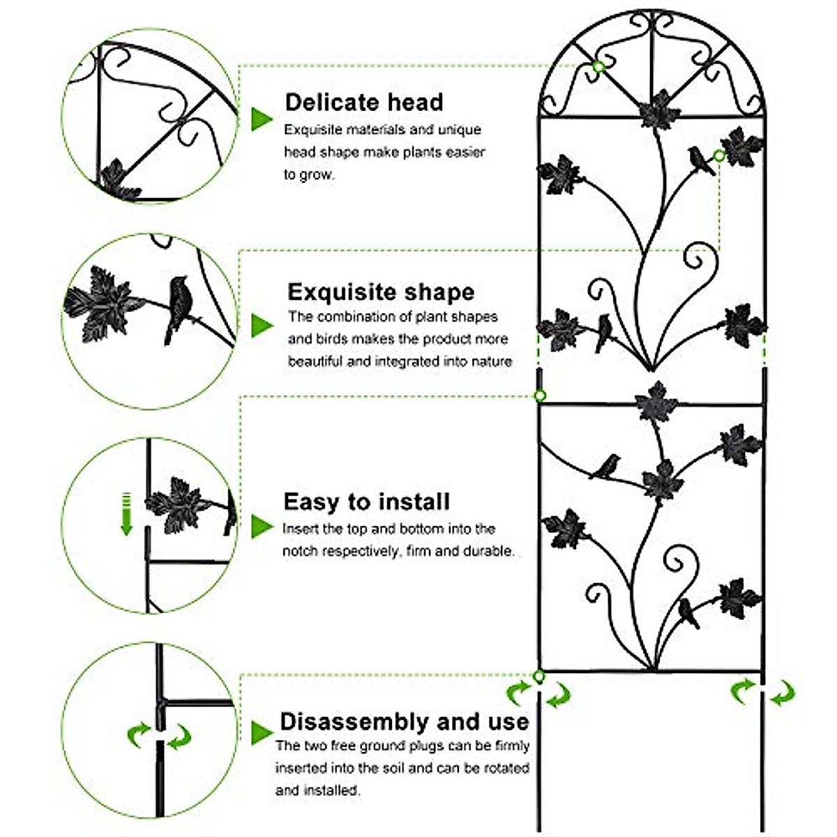 2 Packs 64"x17" Metal Garden Trellis for Climbing Plants Rustproof Sturdy Black Iron Trellis Plants Support Outdoor for Climbing Vegetable Rose Potted Plants Flower Cucumber Clematis