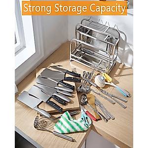 Allvin Knife Holder and Cutting Board Holder,Stainless Steel Material,This Kitchen Utensil Organizer is Perfect for Storing Your Knives, Cutting Boards, Chopsticks, Spoons, and Forks Etc (Black)