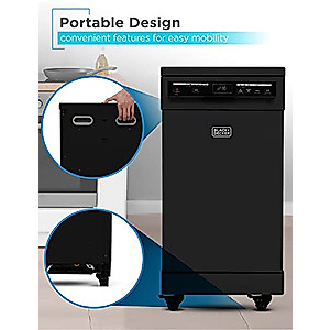 BLACK+DECKER Portable Dishwasher, 18 inches Wide, 8 Place Setting, Black