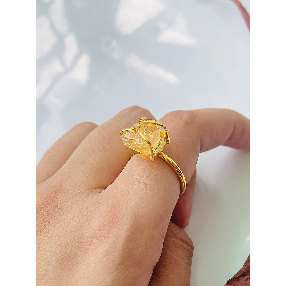 ALPHA Raw Citrine Adjustable Ring For Unisex Uncut Gemstone Prong Jewelry November Birthstone Gift For Him And Her