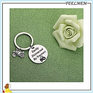 FEELMEM Funny Farm Tractor Gift Tractor Lover Gift Easily Distracted by Tractors Keychain Farmer Gift