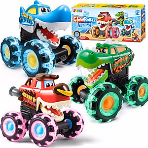 JOYIN 3 Pack Monster Truck Toy - Motion Activated Light-Up Cars for Toddlers - Monster Treads Lightning Wheels - Baby Toy Present - Press & Go Cars for Boys Girls Birthday Gifts Easter Basket Stuffer