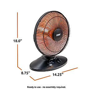 EZ-HEAT 1,000-Watt Indoor Parabolic Dish Space Heater with 70-degree Wide Oscillation and Dual Heat Settings, Adjustable Tilt, Tip Over Switch & Overheat Protection Sensor, MT-BFGD-8C