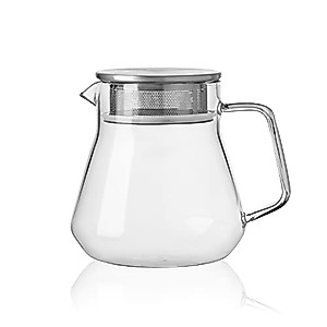 CNGLASS One-Touch Glass Teapot,20oz(600ml) Glass Tea Kettle with Stainless Steel Filter Lid,Stovetop Safe Tea Maker for Loose Leaf Tea