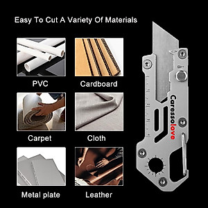 Caressolove 6-in-1 Razor Blades Utility Knife, Retractable Box Cutter, Multitool Knife with Bottle Opener, Hex Wrench, Rule, Water Compass, Cardboard Cutter Small Pocket Knife, 10 Extra Blades