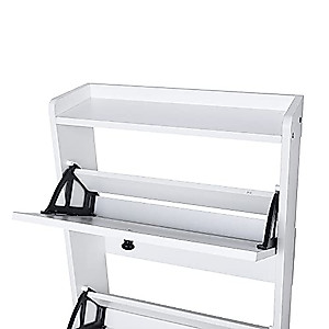 DNYSYSJ Tipping Shoe Cabinet for Entryway, White Foldable Shoe Storage Organizer Shoe Rack Drawer with Spacious Top Surface for for Heels, Boots, Slippers (3 Layer)