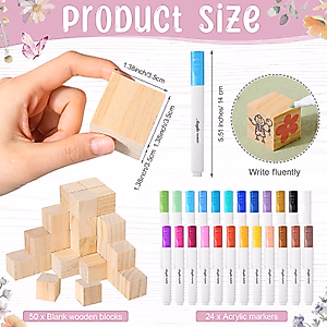 Qilery 75 Pcs Baby Shower Games Sign Kit Including Wildflower Game Sign Wooden Table Sign 50 DIY Blank Wooden Block 24 Acrylic Paint Marker Baby Shower Prize for Winners Gender Reveal