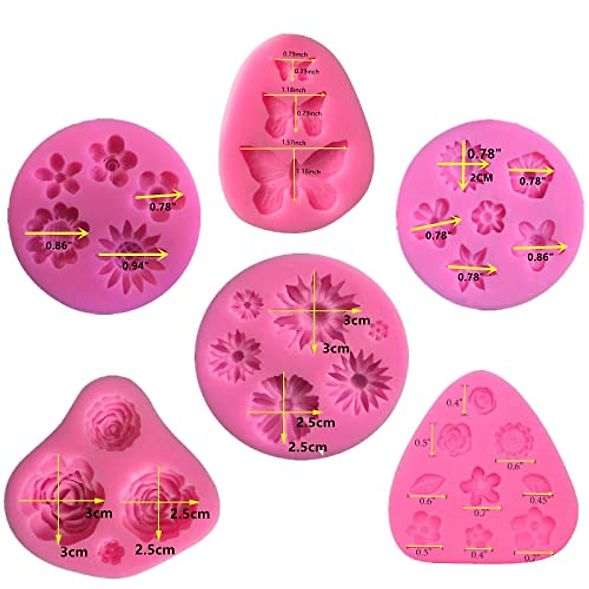 6 Pcs Flower Silicone Mold Set,Rose Daisy Butterfly and Mini Flowers Molds for Candy Chocolate Fondant Polymer Clay Soap Crafting Projects Cake Decoration