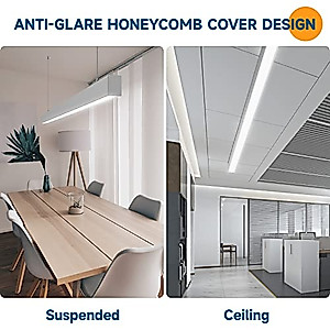 Barrina LED Linear Light, 4FT Linkable Anti-Glare Honeycomb Cover Hanging Light, 2700K 4000K 5000K Color Changing, 45W Seamless Connection Shop Light, ETL, 2 Pack White, 5568 Honeycomb Cover Series