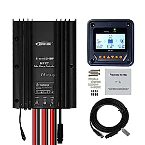 EPEVER MPPT Solar Charge Controller 20A 12V 24V Auto 260W 520W Max PV 100V Waterproof IP67 Solar Panels Regulator for Sealed, Gel, Flooded, Lithium & User (MPPT 20A+MT50+RS485)