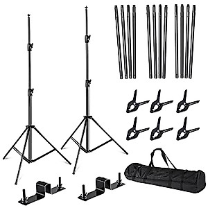 SLOW DOLPHIN Photo Video Studio Triple Crossbar 10 (W) x 8.5 (H) ft Adjustable Photography Backdrop Background Support Stands, with Mounting Bracket and 6 Pcs Spring Clamp, Carry Bag