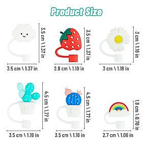 12 Pcs Silicone Straw Plug Reusable Straw Cover Cap Cute Cartoon Straw Tips Seal Splash Proof Straw Protector Caps Dust-proof Cup Straw Accessories for 6-8mm Straws