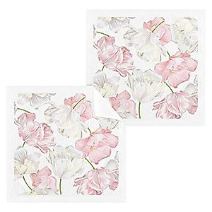 Kigai Pink Tulip Washcloths Set of 2 - 12 x 12 inch Pure Cotton Wash Cloth Highly Absorbent and Soft Fingertip Towels Face Cloths for Bath, Spa